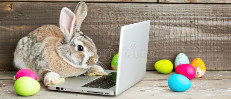 The Easter Bunny Hacker is Working on a Laptop. Generated by AI. Stock ...