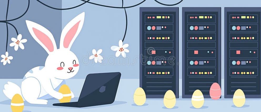 The Easter Bunny Hacker is Working on a Laptop. Generated by AI Stock ...
