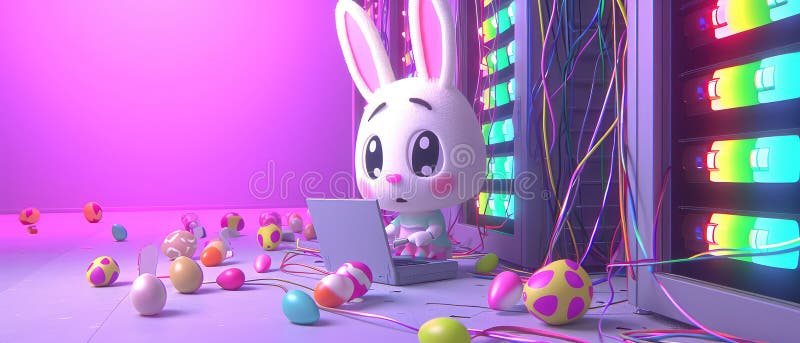 The Easter Bunny Hacker is Working on a Laptop. Generated by AI Stock ...