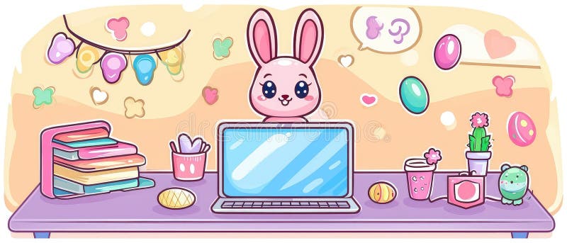The Easter Bunny Hacker is Working on a Laptop. Generated by AI Stock ...