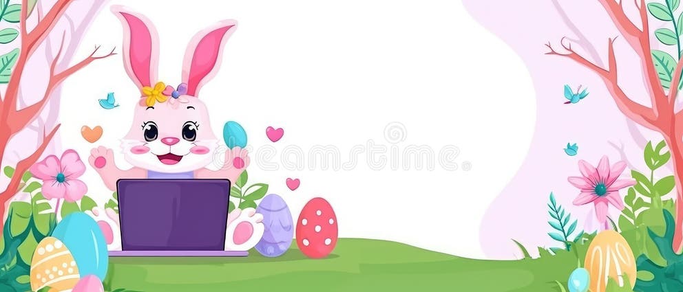 The Easter Bunny Hacker is Working on a Laptop. Generated by AI Stock ...