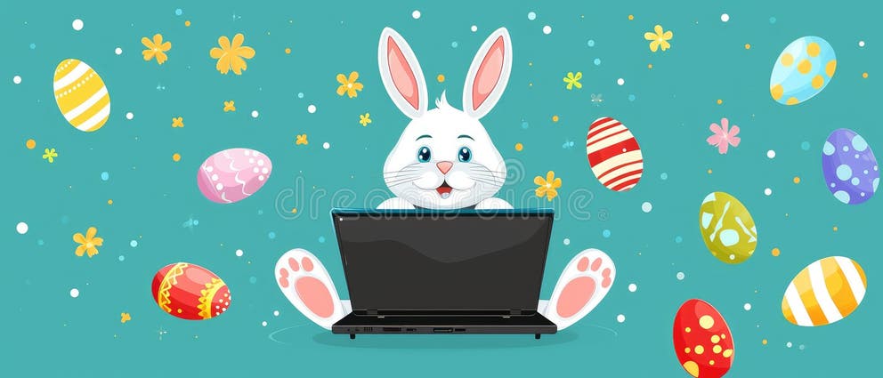 The Easter Bunny Hacker is Working on a Laptop. Generated by AI Stock ...