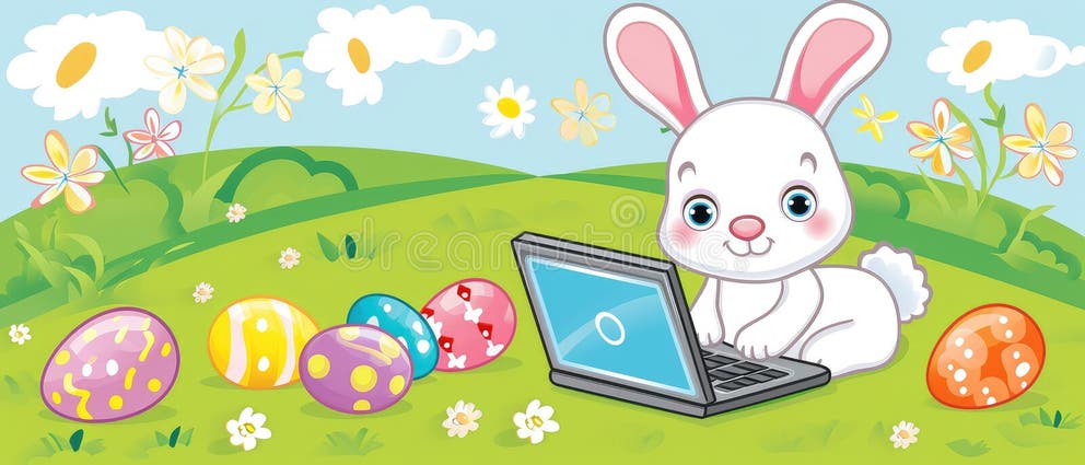 The Easter Bunny Hacker is Working on a Laptop. Generated by AI Stock ...