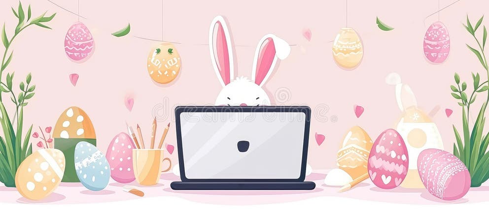 The Easter Bunny Hacker is Working on a Laptop. Generated by AI Stock ...