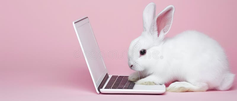 The Easter Bunny Hacker is Working on a Laptop. Generated by AI Stock ...
