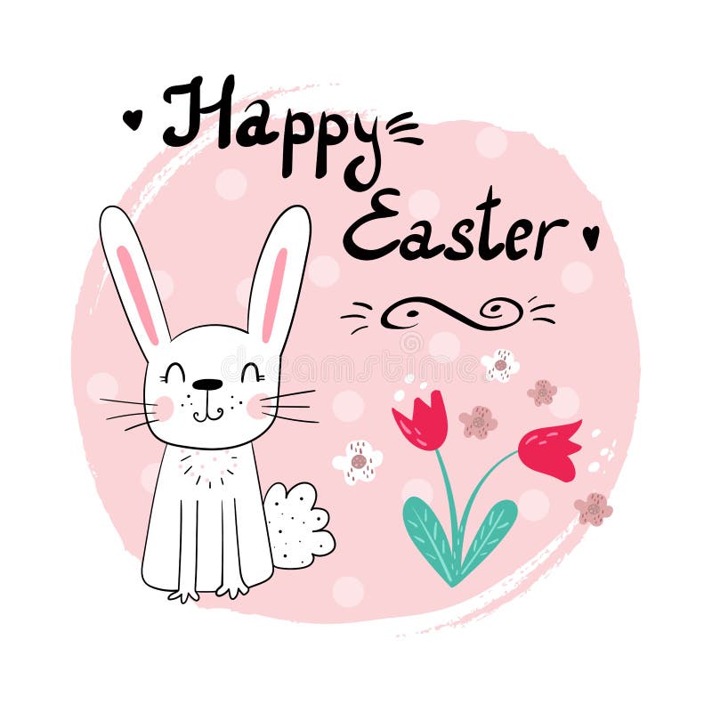 Easter Bunny with a Handwritten Headline Happy Easter. Vector ...