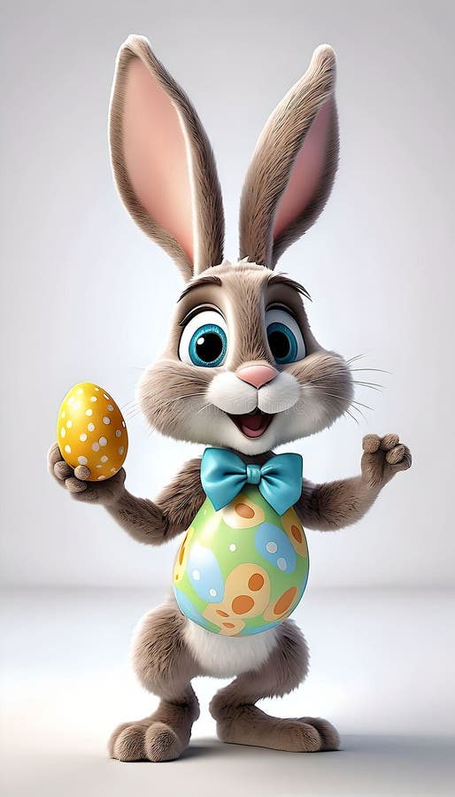 Easter Bunny Happy with a Big Smile and Carrying an Easter Egg. Stock ...