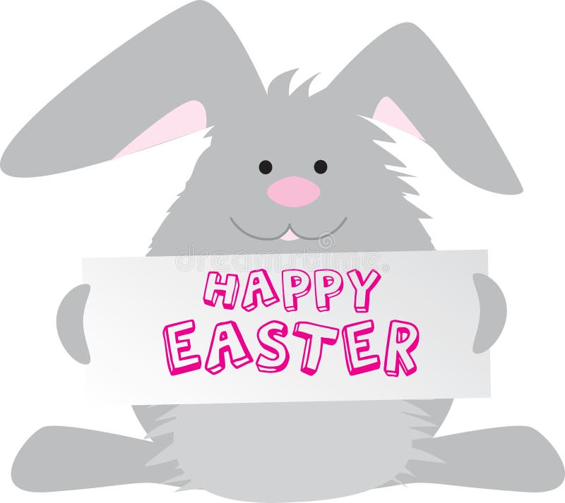 Happy Easter Sign with Cute Bunny Stock Vector - Illustration of ...