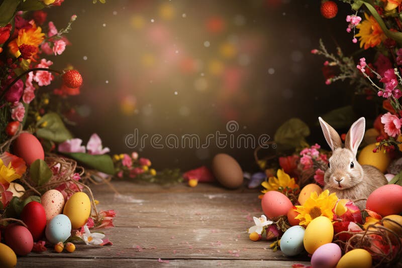 The Easter Bunny is Hidden among the Easter Eggs. Happy Easter. Stock ...