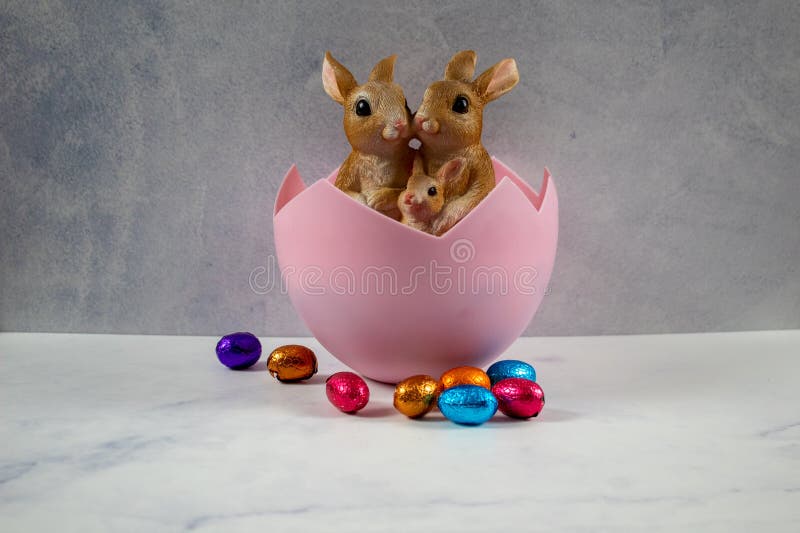 Easter Bunny with His Family in an Easter Egg Stock Photo - Image of ...