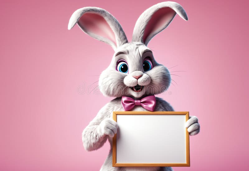 Easter Bunny Holding a Blank Sign on Pink Background. Generative AI ...