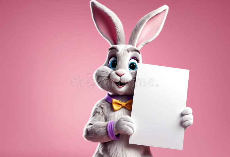 Easter Bunny Holding a Blank Sign on Pink Background. Generative AI ...
