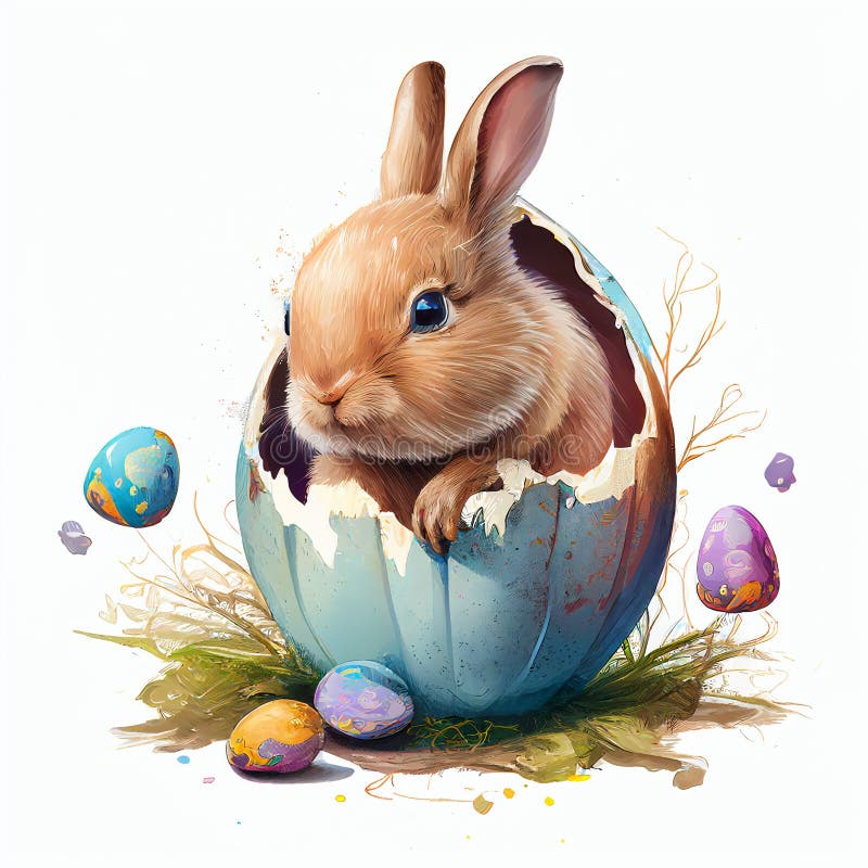 Easter Bunny Holding Easter Egg Created with Generative AI Technology ...