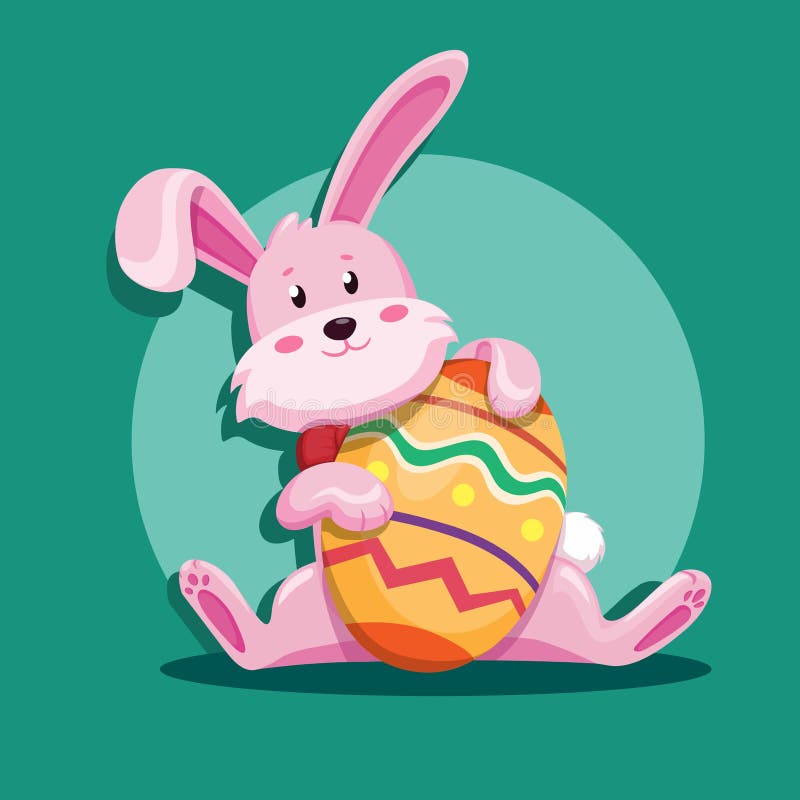 Easter Bunny Holding Egg Character Concept in Cartoon Illustration ...