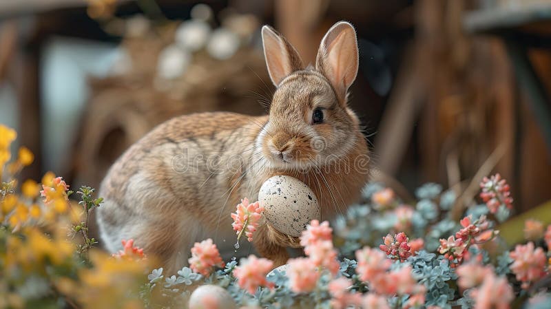 Easter Bunny Holding an Egg Stock Illustration - Illustration of joyful ...