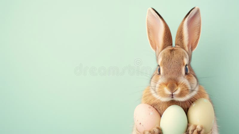 Easter Bunny Holding Egg on a Green Background: Card Template, Copy ...