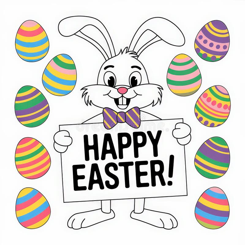 Easter Bunny Holding a Sign with Easter Eggs. Stock Illustration ...