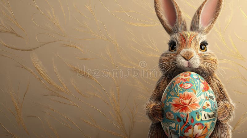 Easter Bunny Holds Decorative Easter Egg with Hairdressing Scissors and ...