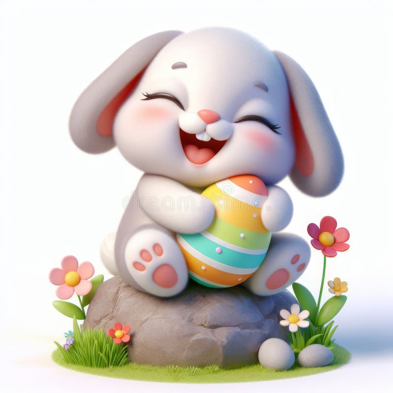 An Easter Bunny Hugging a Colorful Easter Egg, Ai Generated Stock ...