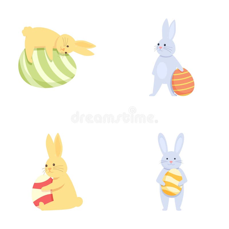 Easter Bunny Icons Set Cartoon Vector. Cute Rabbit and Easter Egg Stock ...