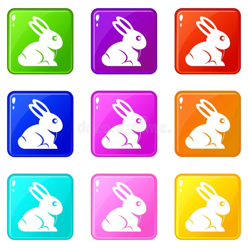 Easter bunny icons 9 set stock vector. Illustration of symbol - 96155494