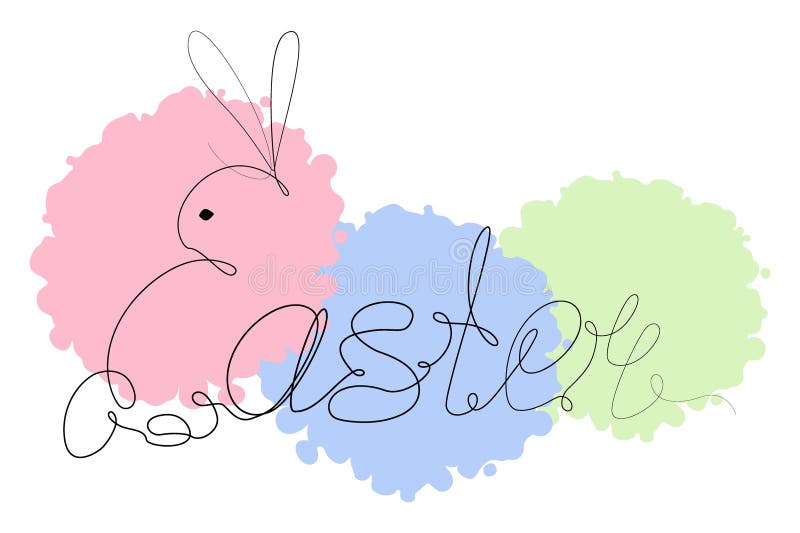 Easter Bunny and Easter Inscriptions in One Continuous Line Against the ...