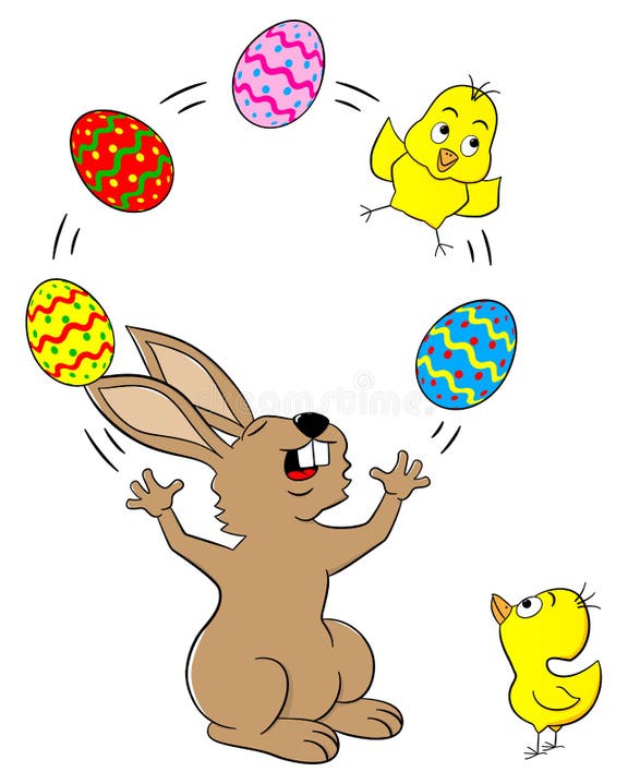 Easter Bunny Juggling with Easter Eggs and a Chick Stock Vector ...