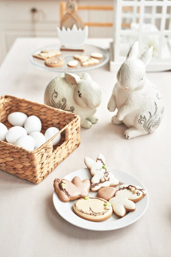 Easter Bunny. Kitchen Table Decor. Eggs and Rabbits Stock Image - Image ...