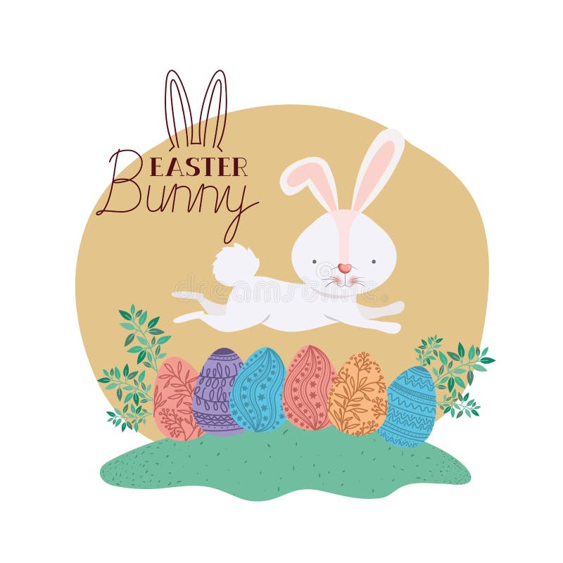 Easter Bunny Label with Egg Isolated Icon Stock Vector - Illustration ...