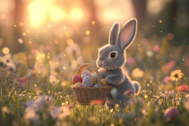 The Easter Bunny Leaps Joyfully through a Field of Spring Blossoms ...