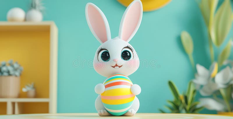 The Easter Bunny Looks Cute while Posing with a Colorful Easter Egg ...