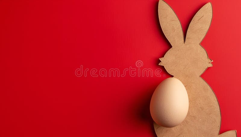 Easter Bunny Made of Kraft Paper and Egg on Red Background. Space for ...