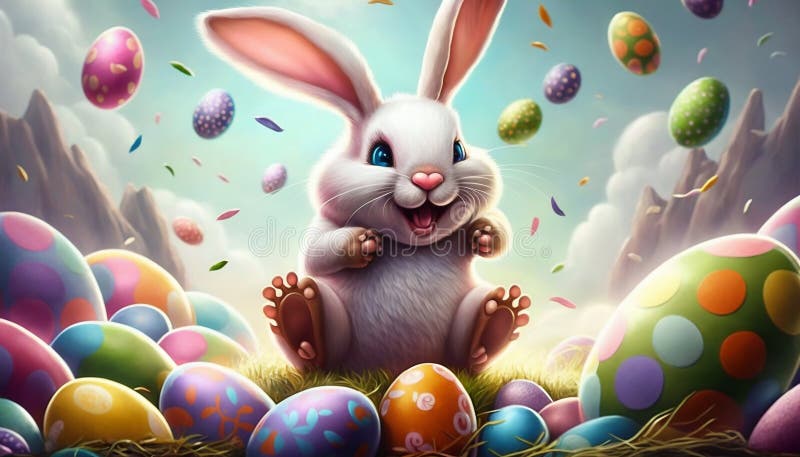 Easter Bunny with Many Colorful Easter Eggs. Generative AI Stock ...