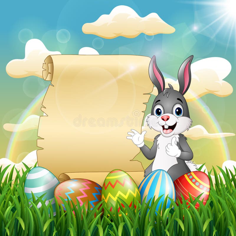 Easter Bunny Near Paper Scroll and Easter Egg Stock Vector ...
