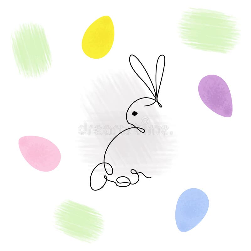 Easter Bunny in One Continuous Line on a Background with Eggs and ...