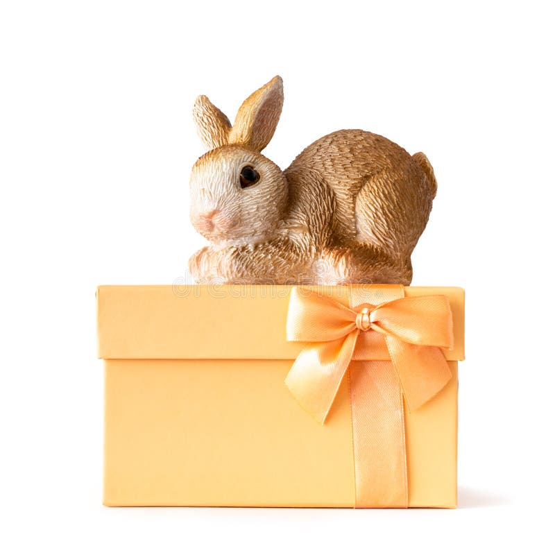 Easter Bunny on an Orange Gift Box Stock Photo - Image of objects ...