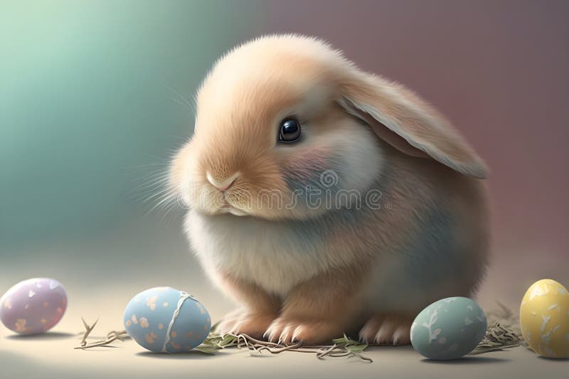 The Easter Bunny in Pastel Colors Sits with Eggs Stock Illustration ...
