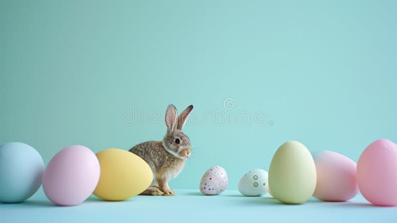 Easter Bunny with Pastel Eggs. an Easter Bunny Sits with a Line of ...