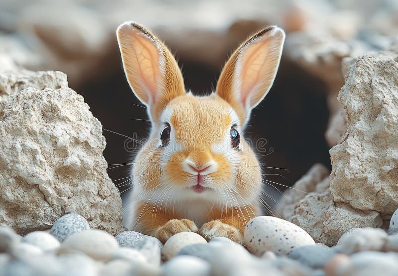 Easter Bunny Peeking through a Hole in a Wall Stock Illustration ...