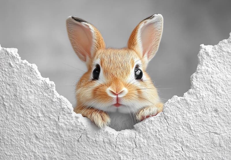Easter Bunny Peeking through a Hole in a Wall Stock Illustration ...