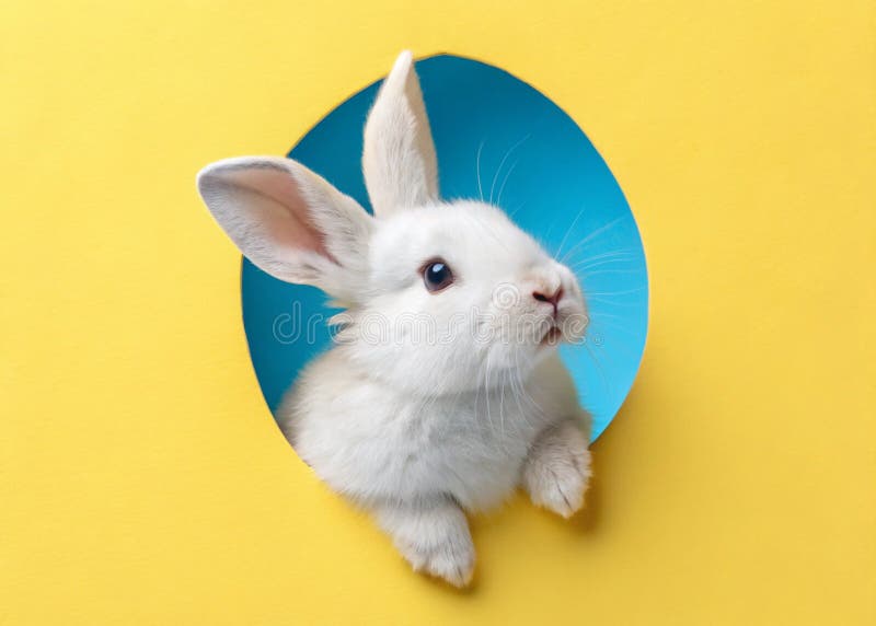 Easter Bunny Peeking through a Round Torn Generative Ai Stock ...