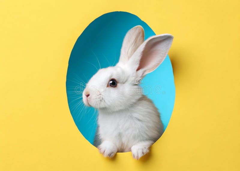 Easter Bunny Peeking through a Round Torn Generative Ai Stock ...