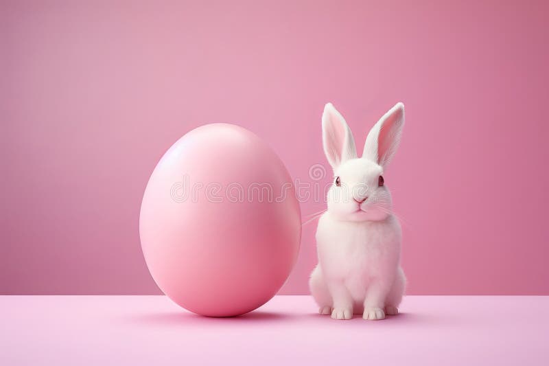Easter Bunny and Pink Easter Egg on the Pink Background Stock ...