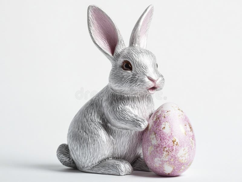 Easter Bunny with Pink & White Speckled Egg Statue Stock Image - Image ...