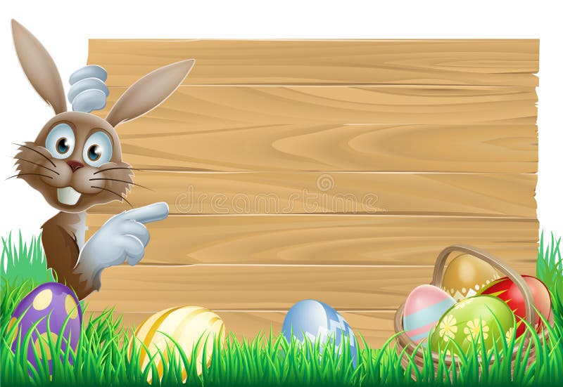 Easter Bunny Pointing at Sign Stock Vector - Illustration of lapin ...