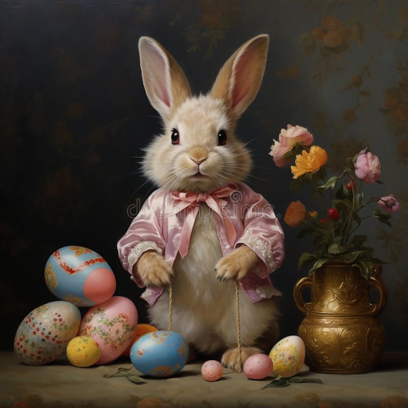 Easter Bunny Portrait Wearing Suit with Easter Eggs. Stock Illustration ...