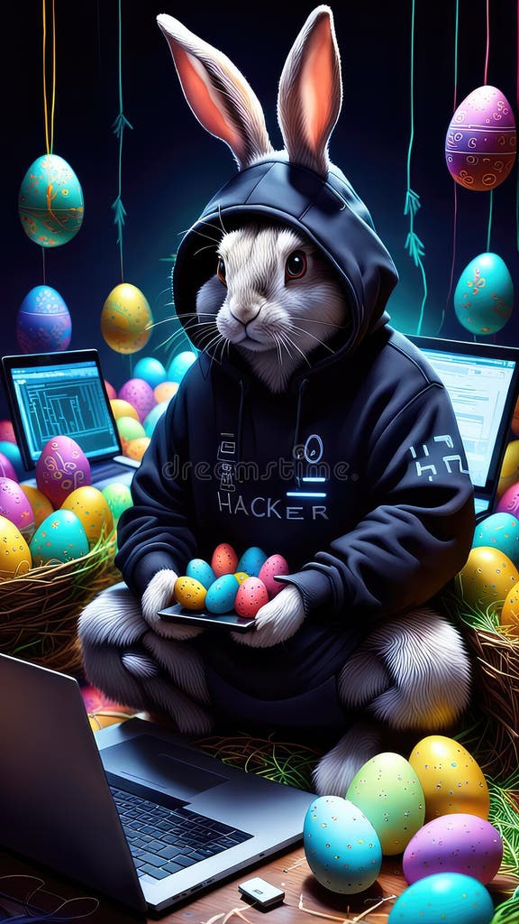 The Easter Bunny is a Programmer. the Easter Bunny is Working at the Computer. Generated by AI ...