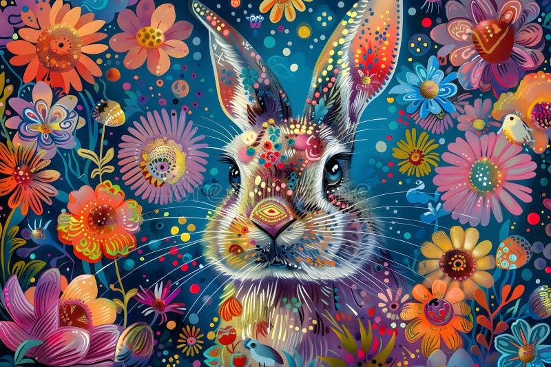 The Easter Bunny. Psychedelic Style Colorful Illustration Stock ...
