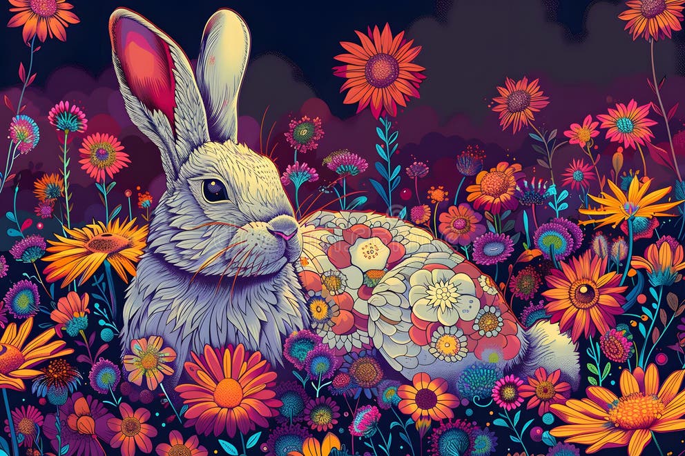The Easter Bunny. Psychedelic Style Colorful Illustration Stock ...