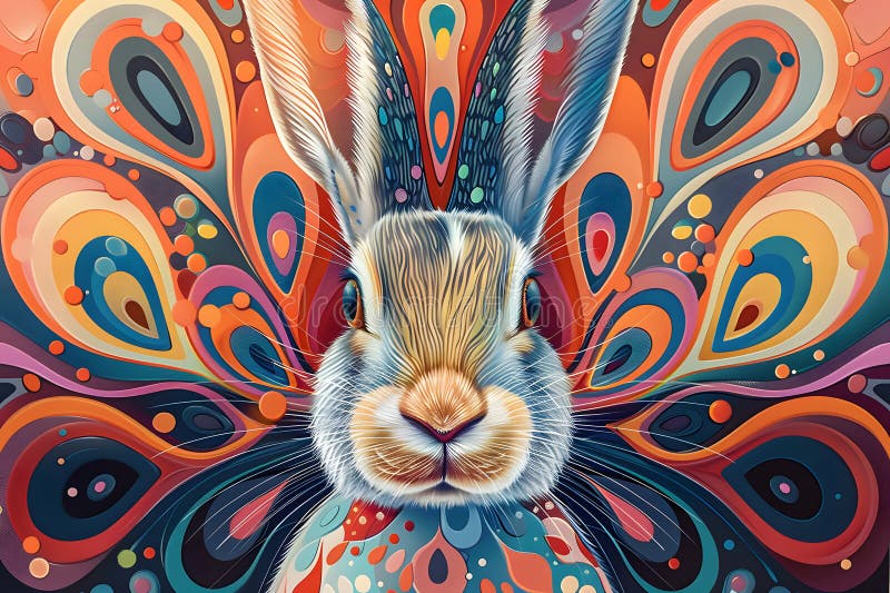The Easter Bunny. Psychedelic Style Colorful Illustration Stock ...